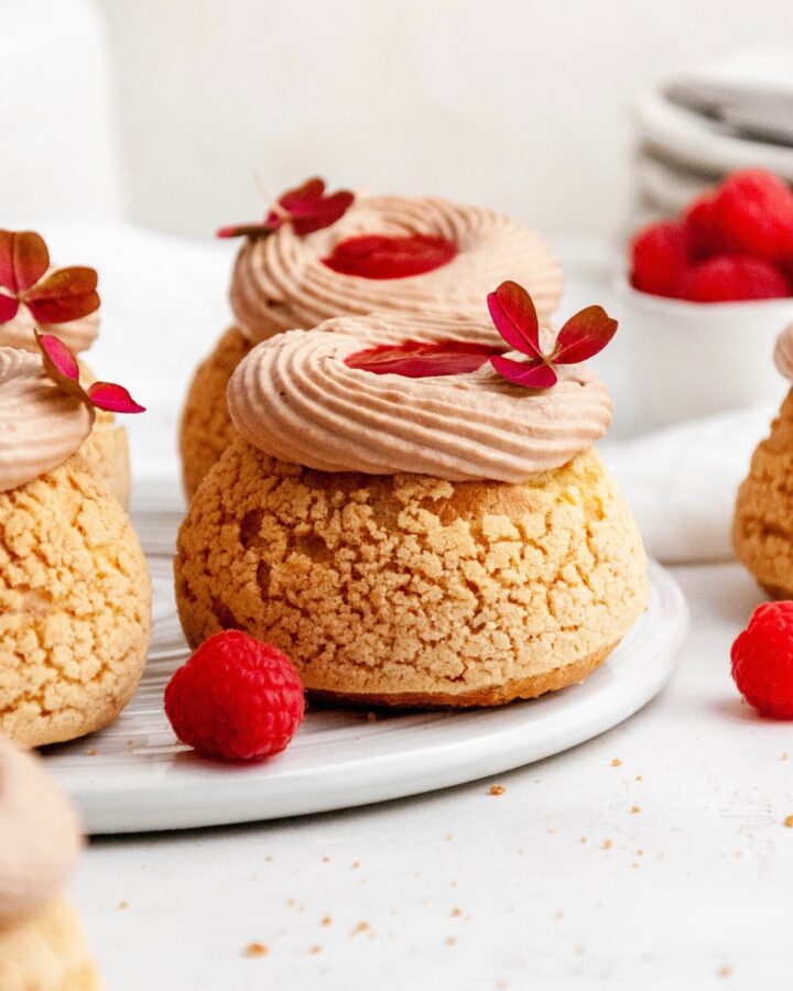Raspberry Choux au Craquelin - Julie Marie Eats