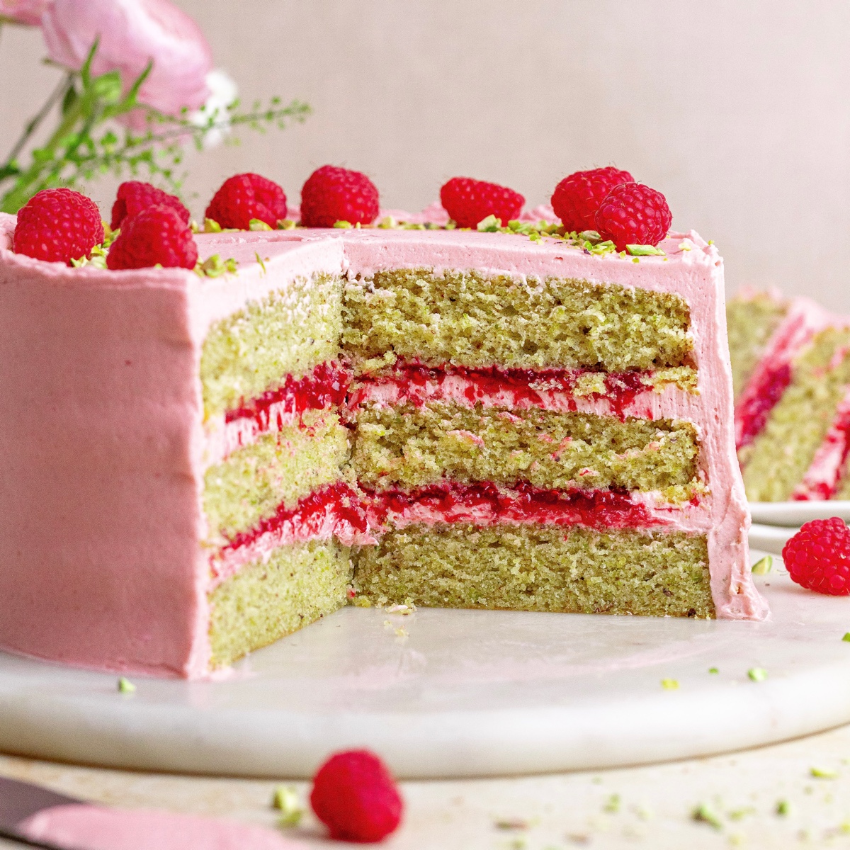 Raspberry Pistachio Cake - Julie Marie Eats
