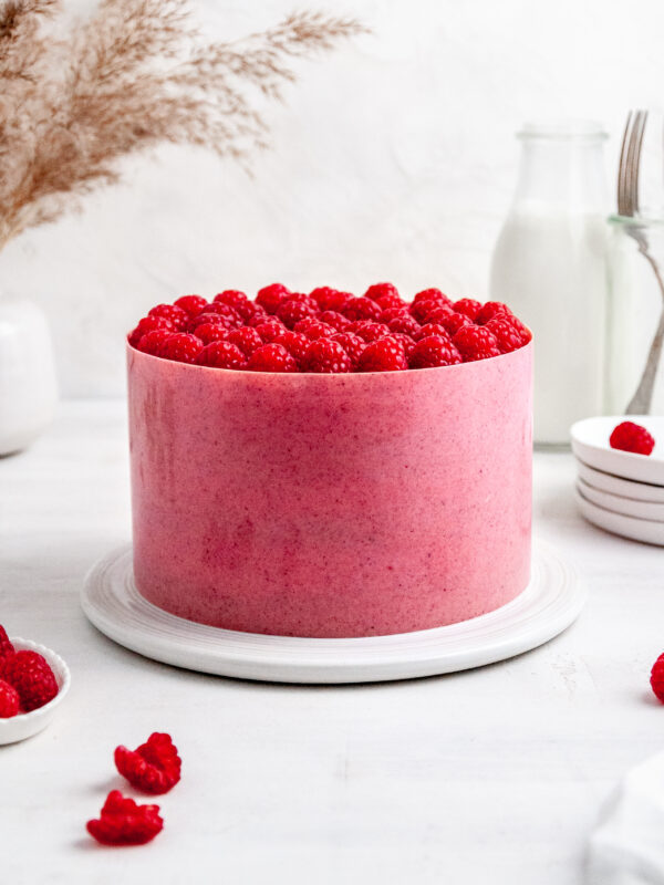 Raspberry and Rhubarb Mousse Layer Cake - Julie Marie Eats
