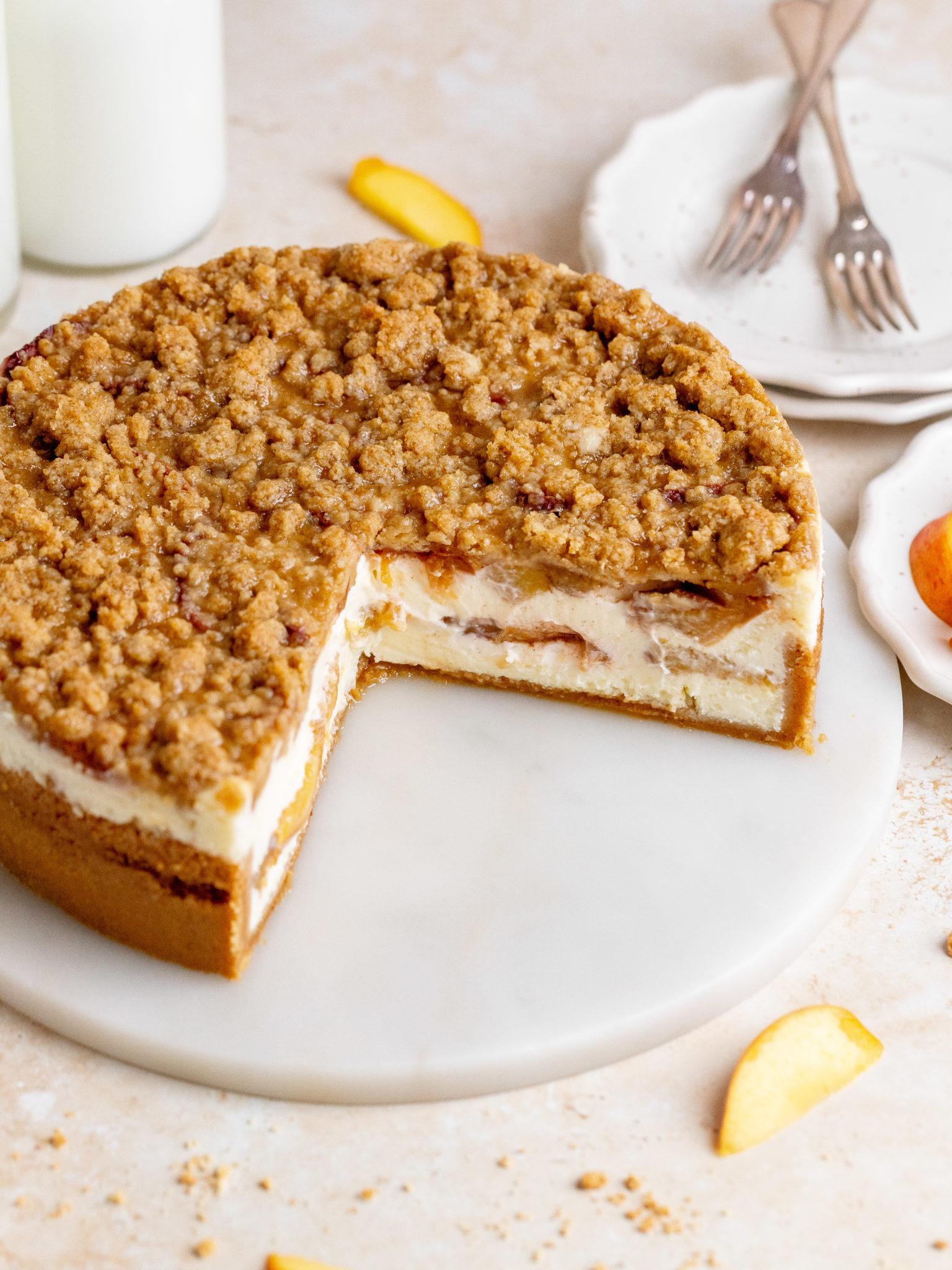 Peach Crumble Cheesecake - Julie Marie Eats