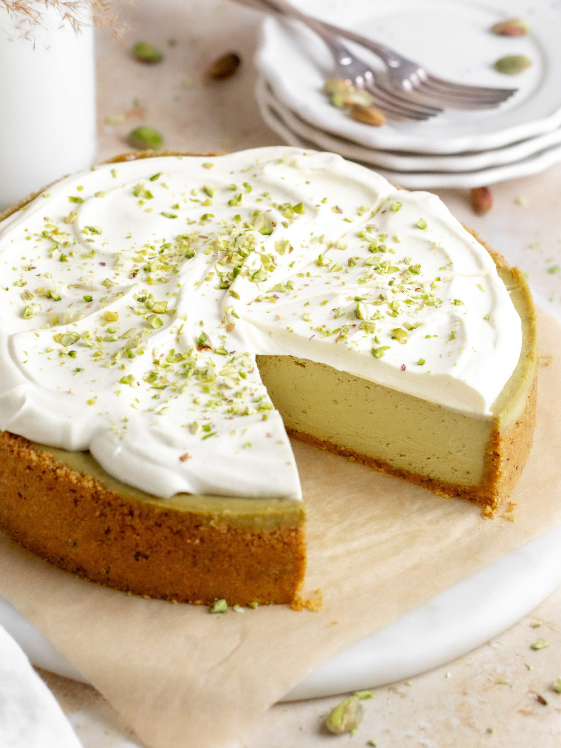 Creamy Pistachio Cheesecake - Julie Marie Eats