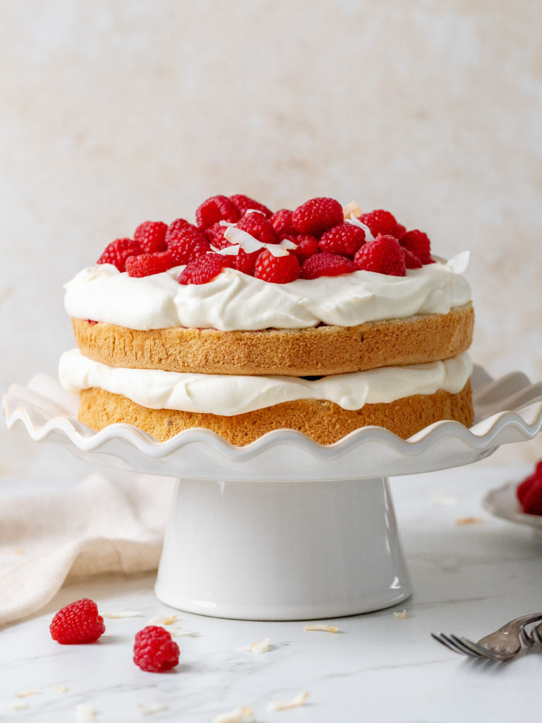 Coconut Raspberry Cake with Coconut Cream - Julie Marie Eats